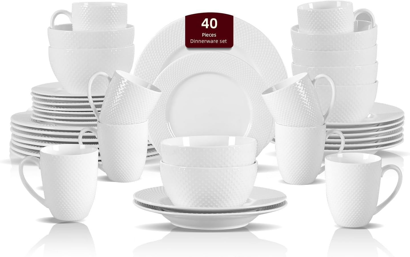 HomeVss, New Bone China Embossed Rain Drops 40pc Dinnerware Set ...