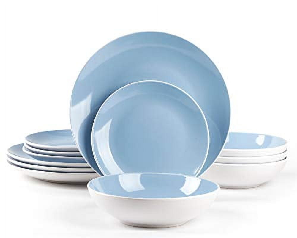 HomeVss, Stoneware Coupe Shape 12pc Dinnerware Set, Outside White ...