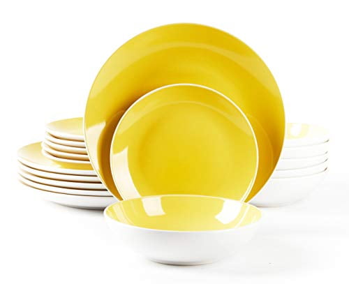 HomeVss, Stoneware Coupe Shape 18pc Dinnerware Set, Outside White ...
