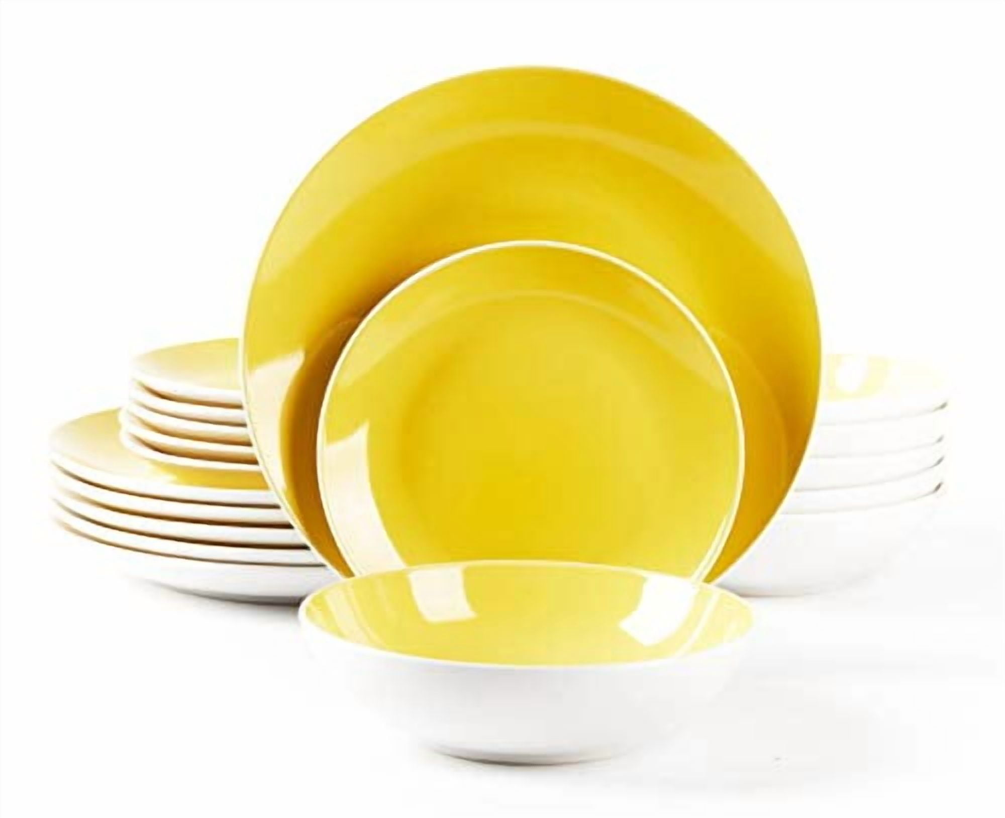 HomeVss, Stoneware Coupe Shape 18pc Dinnerware Set, Outside White ...