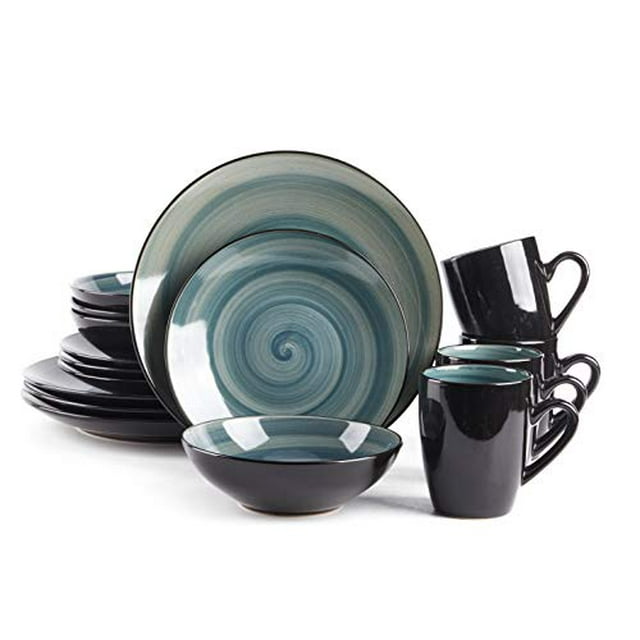 HomeVss, Stoneware Sonoma 16pc Dinnerware Set, Black + Speckled Spin ...