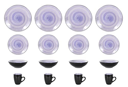 HomeVss, Stoneware Sonoma 16pc Dinnerware Set, Black + Speckled Spin ...