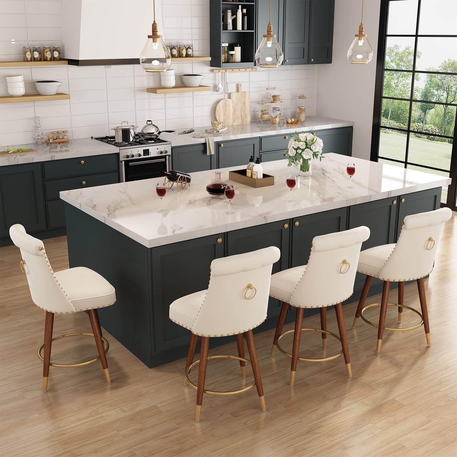 HomeZeer 24" Bar Stools Set of 4, Swivel Counter Height Bar Stools with ...