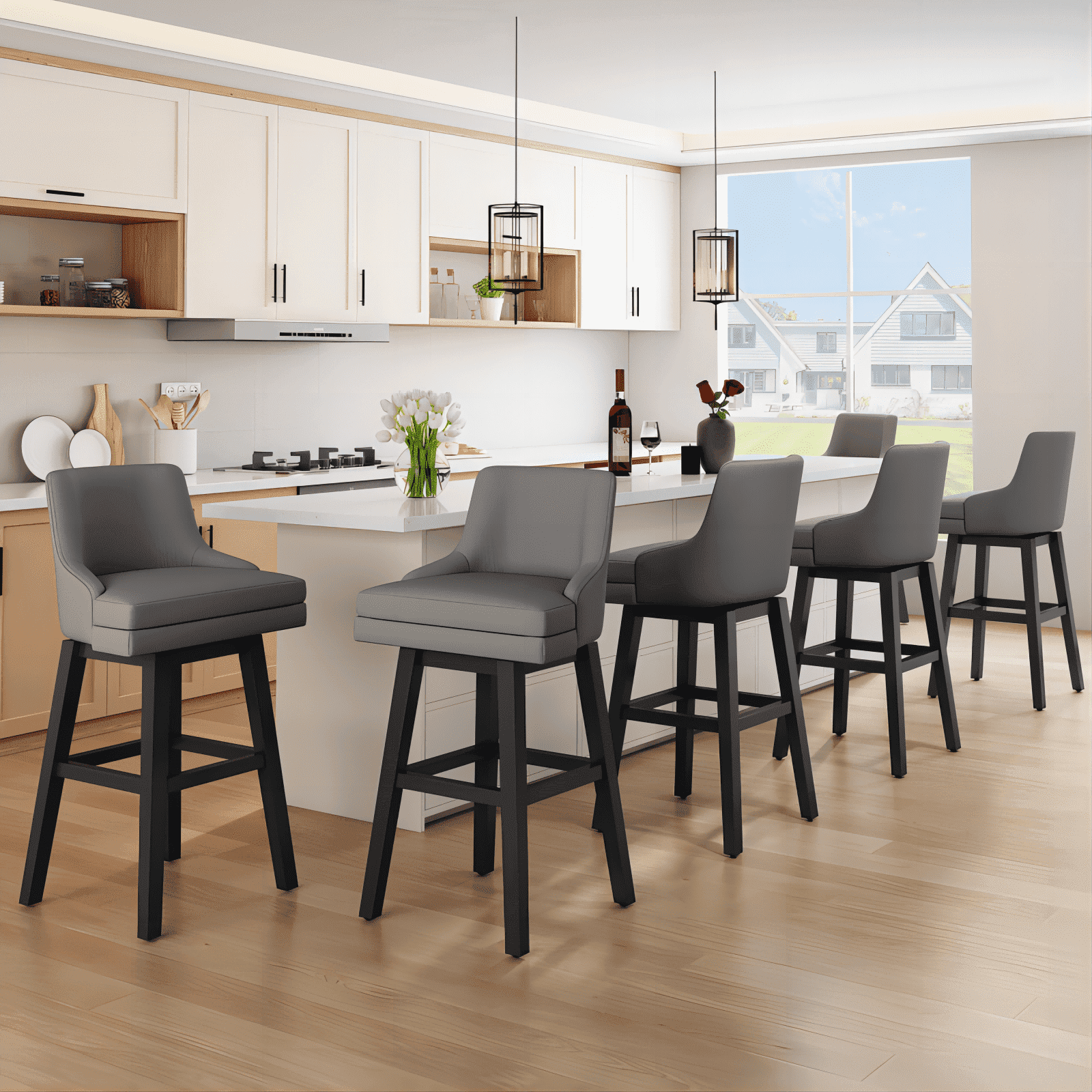 HomeZeer 26 Inch Bar Stools Set of 6, Swivel Counter Height Bar Stools ...