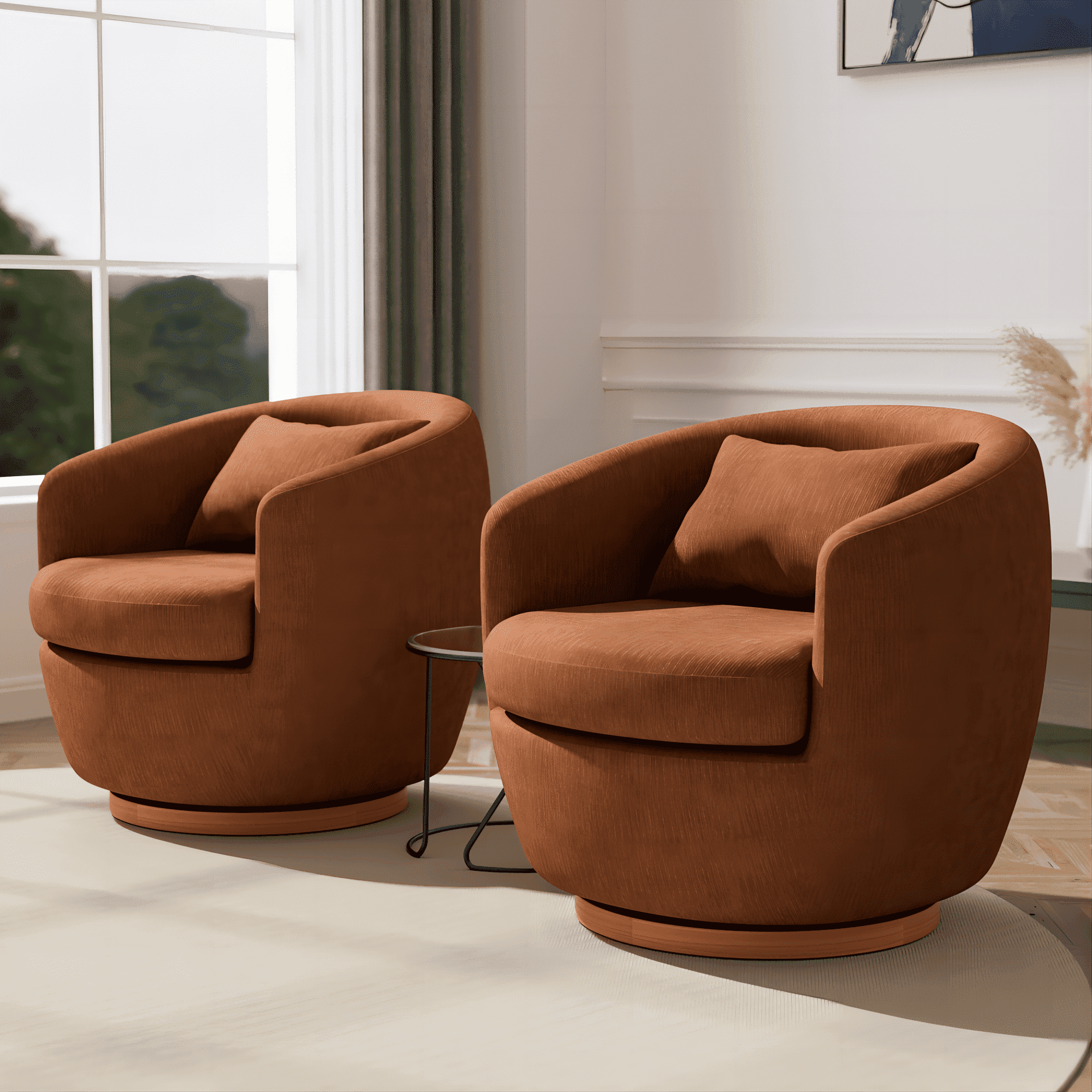 HomeZeer 360 Degree Swivel Barrel Chair Set of 2, Round Swivel Accent Chair Armchair, Modern ...
