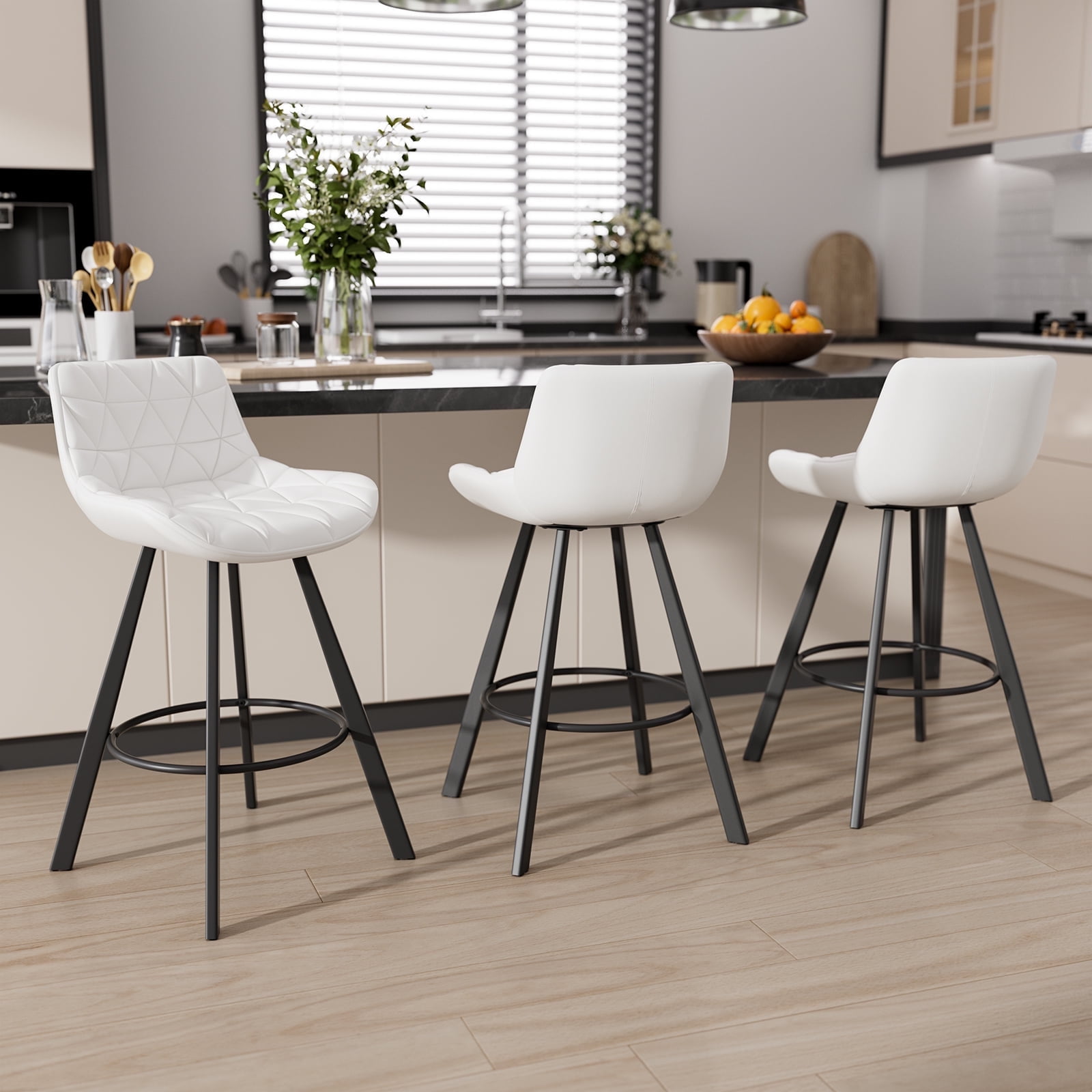 HomeZeer Bar Stools Set of 3, 26" Counter Height Bar Stools with Low ...