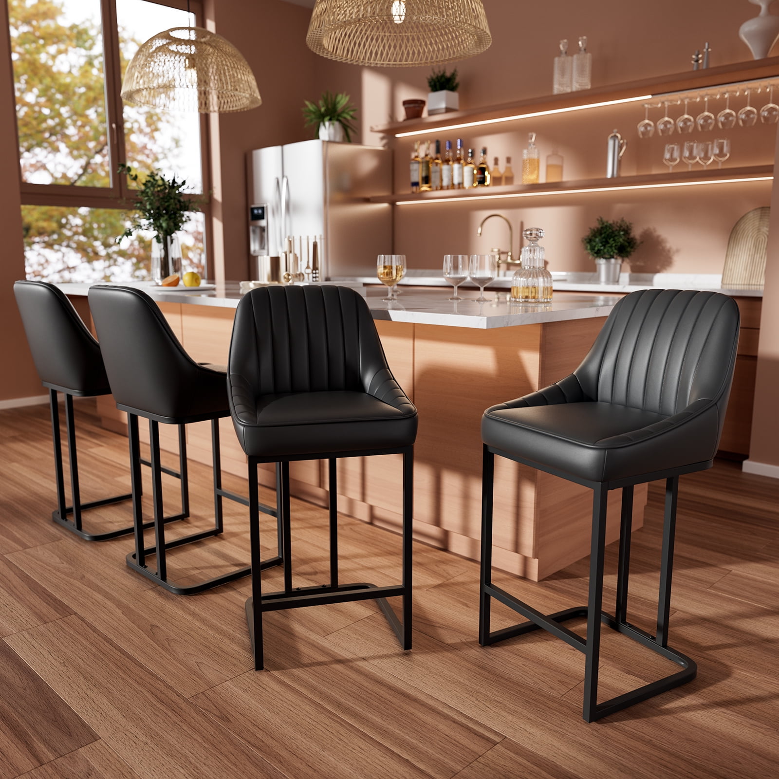 HomeZeer Bar Stools Set of 4, 300LB Capacity Farmhouse 24" Counter ...