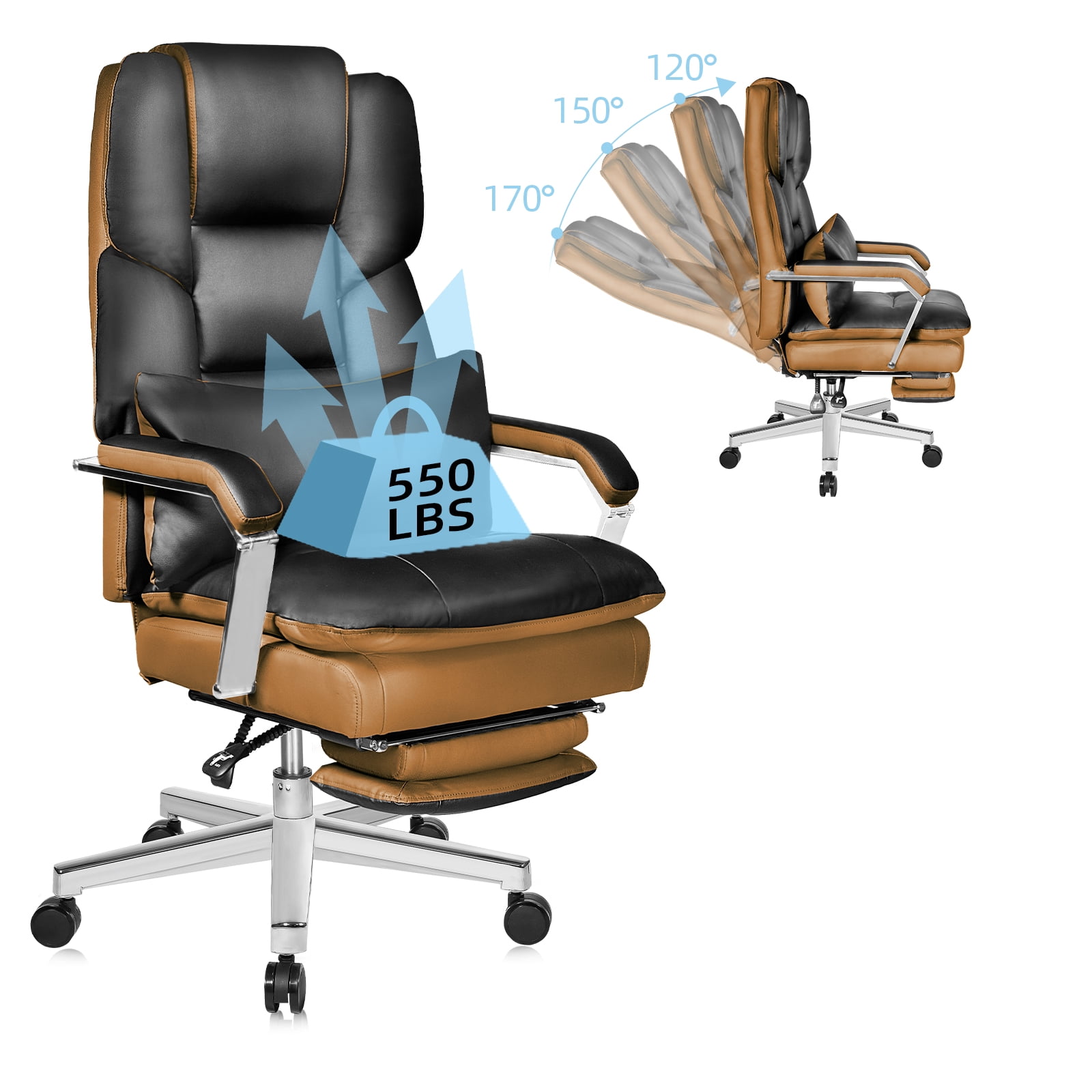 HomeZeer Big and Tall Office Chair 550 lbs, PU Leather Executive Chair ...