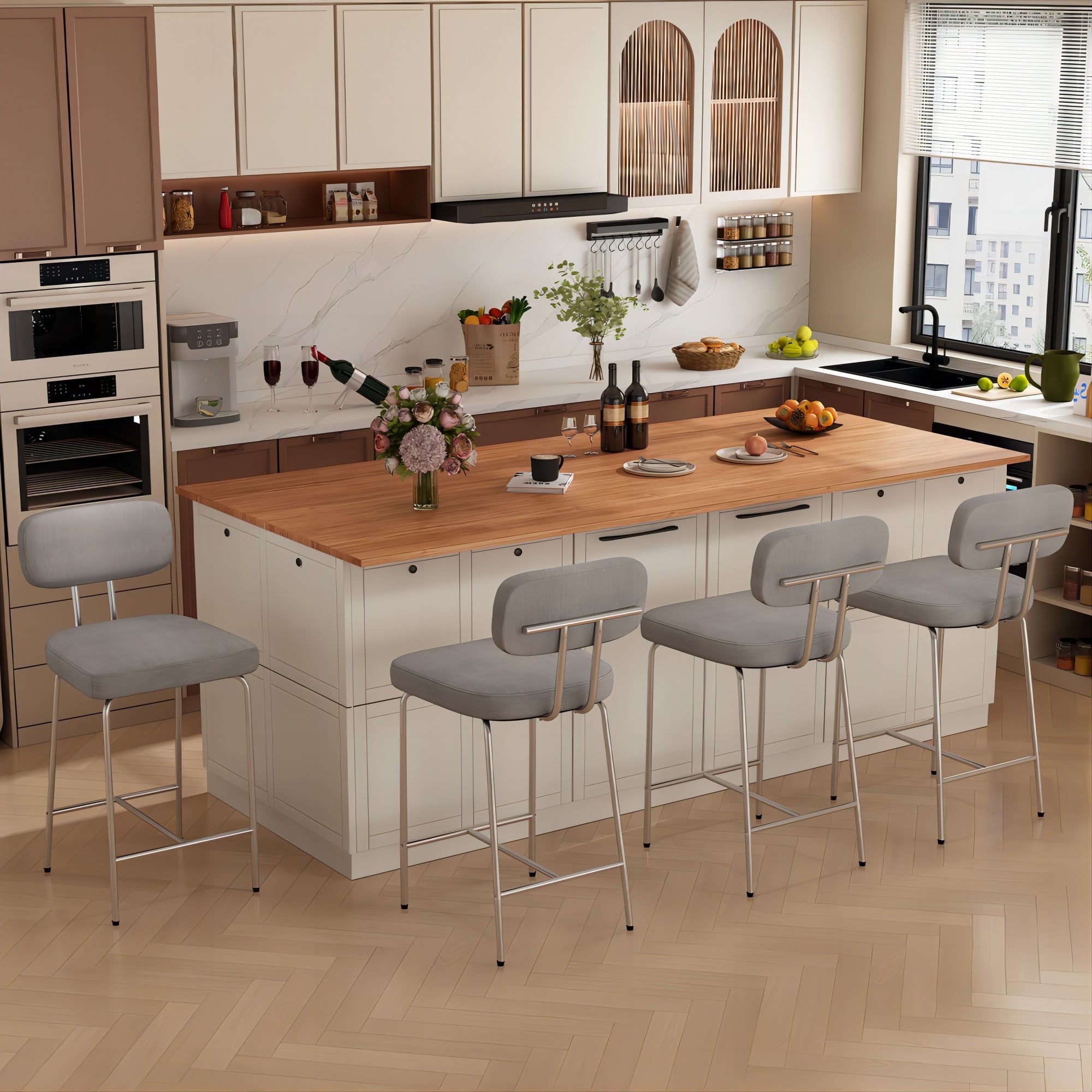 HomeZeer Counter Height Bar Stool Chairs Set of 4, 26" Kitchen Island ...