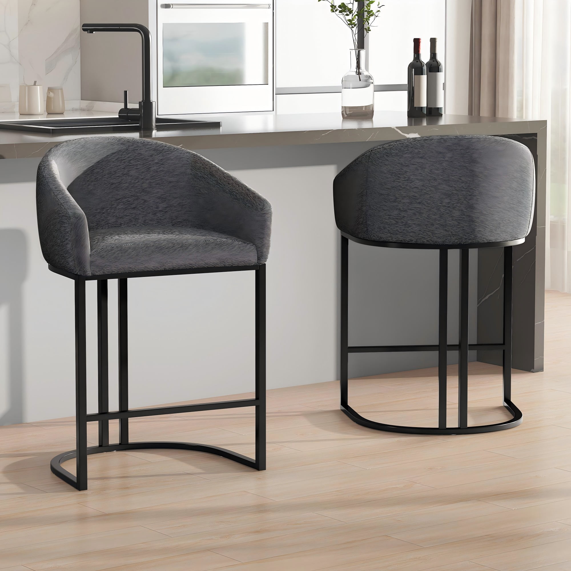 HomeZeer Counter Height Bar Stools Set of 2, Modern Barrel Bar Stool ...