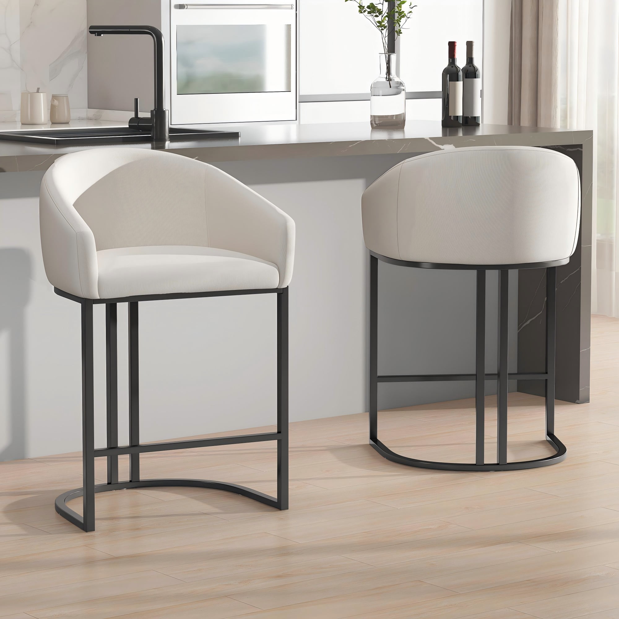 HomeZeer Counter Height Bar Stools Set of 2, Modern Barrel Bar Stool ...