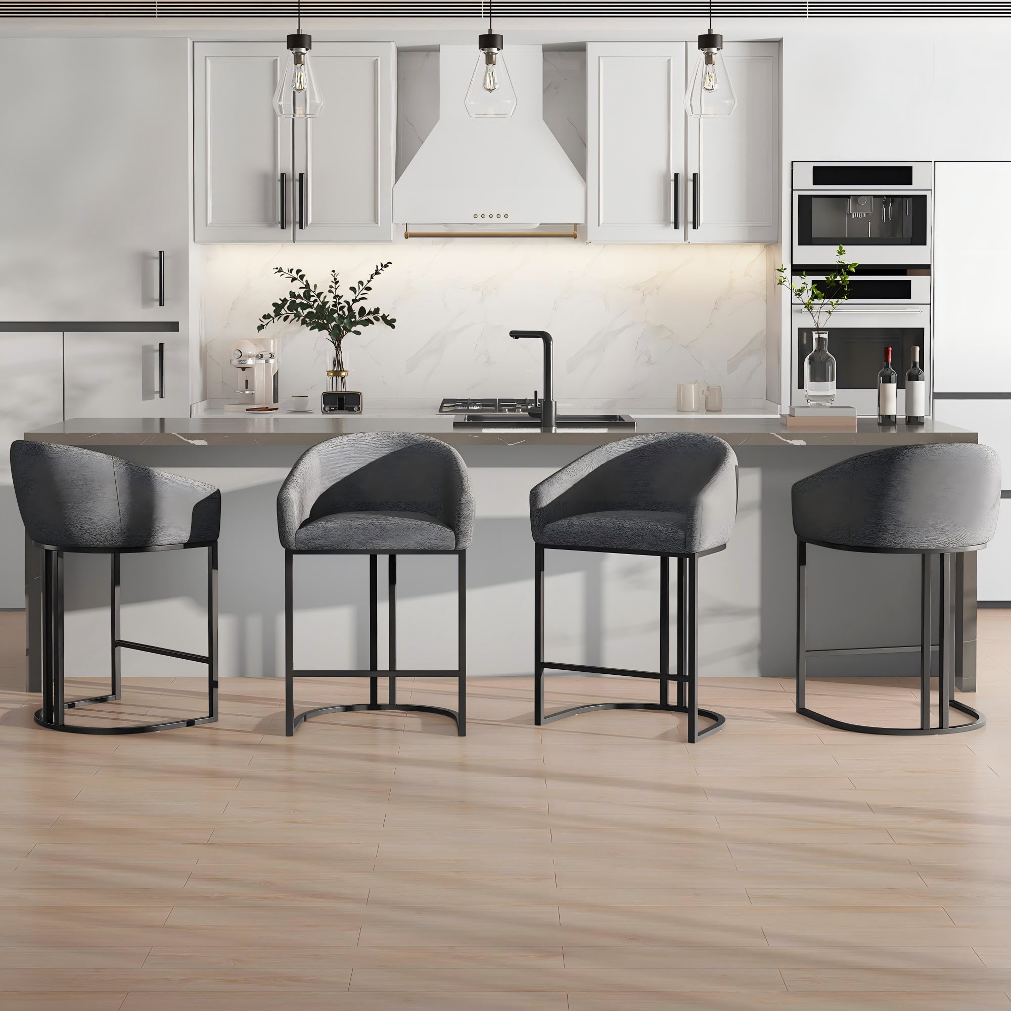 HomeZeer Counter Height Bar Stools Set of 4, Modern Barrel Bar Stool ...