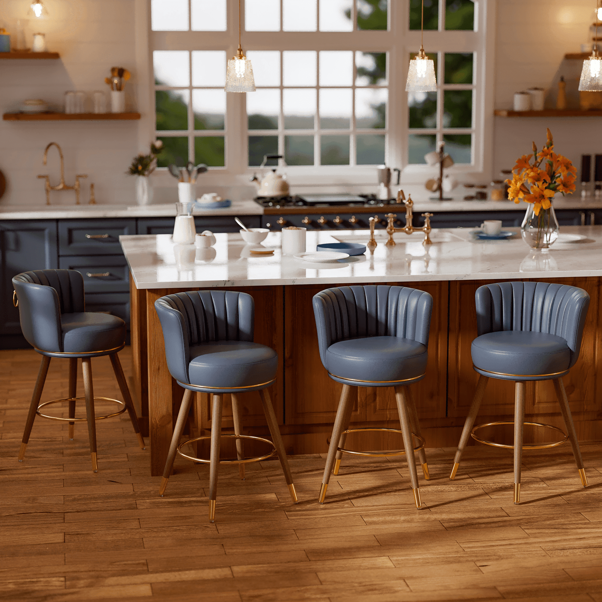 Homezeer 26" Bar Stools Set of 4, Low Back Counter Height Bar Stools ...