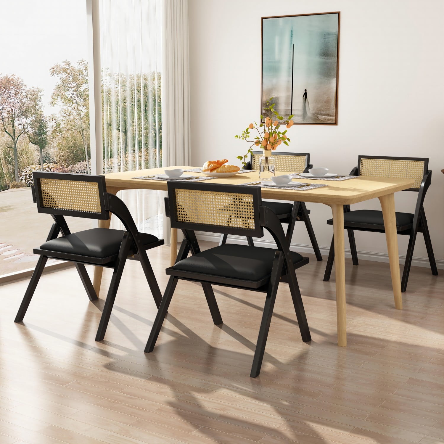 HomeZeer Folding Dining Chairs Set of 4, Foldable Rattan Folding Chairs ...