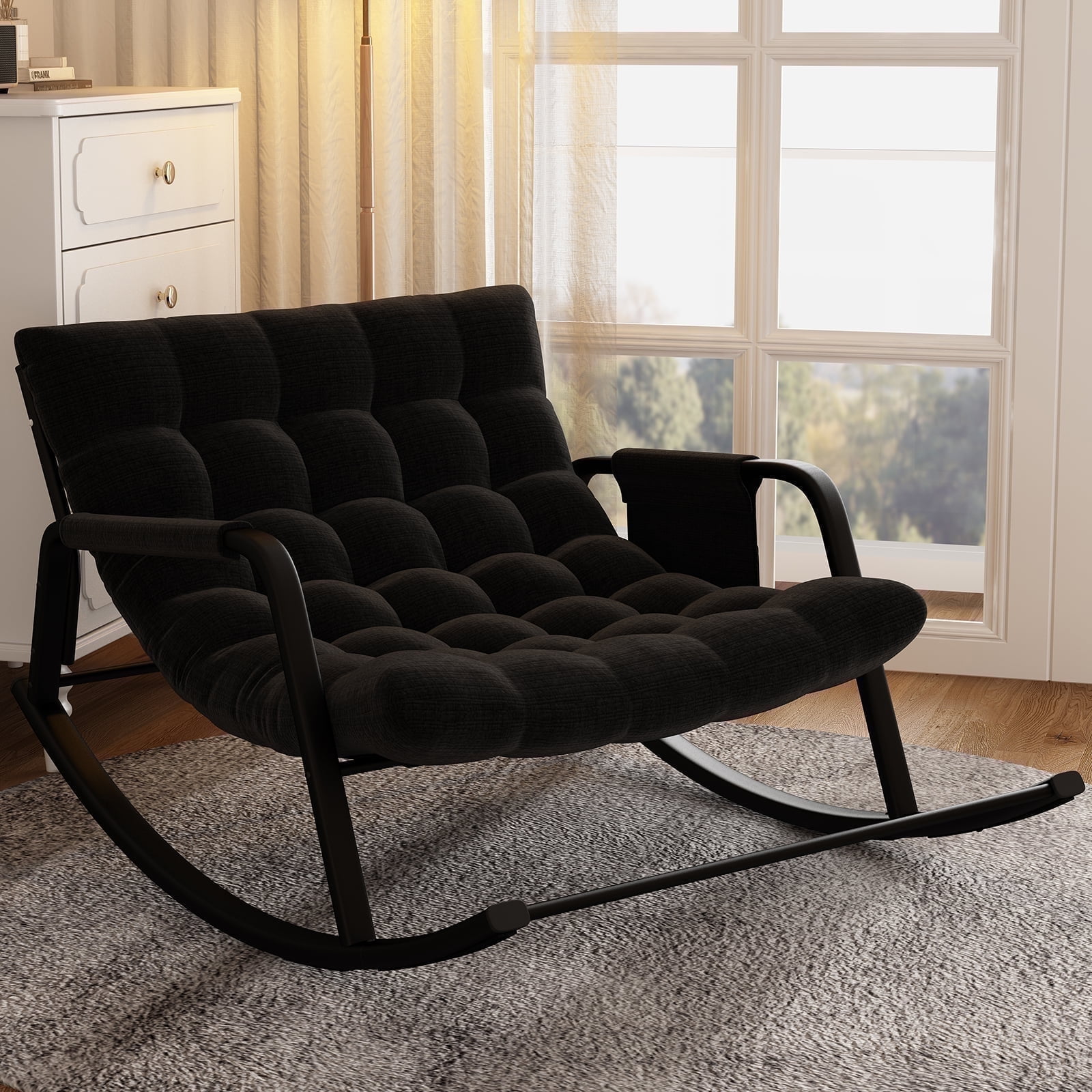 HomeZeer Indoor Rocking Chairs with Cushion, Modern Grand Papasan ...