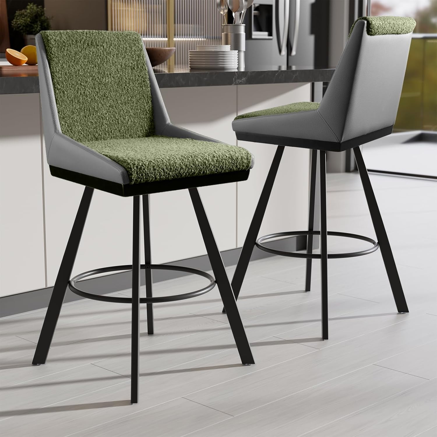HomeZeer Swivel Bar Stools Set of 2, 26" Counter Height with Back ...