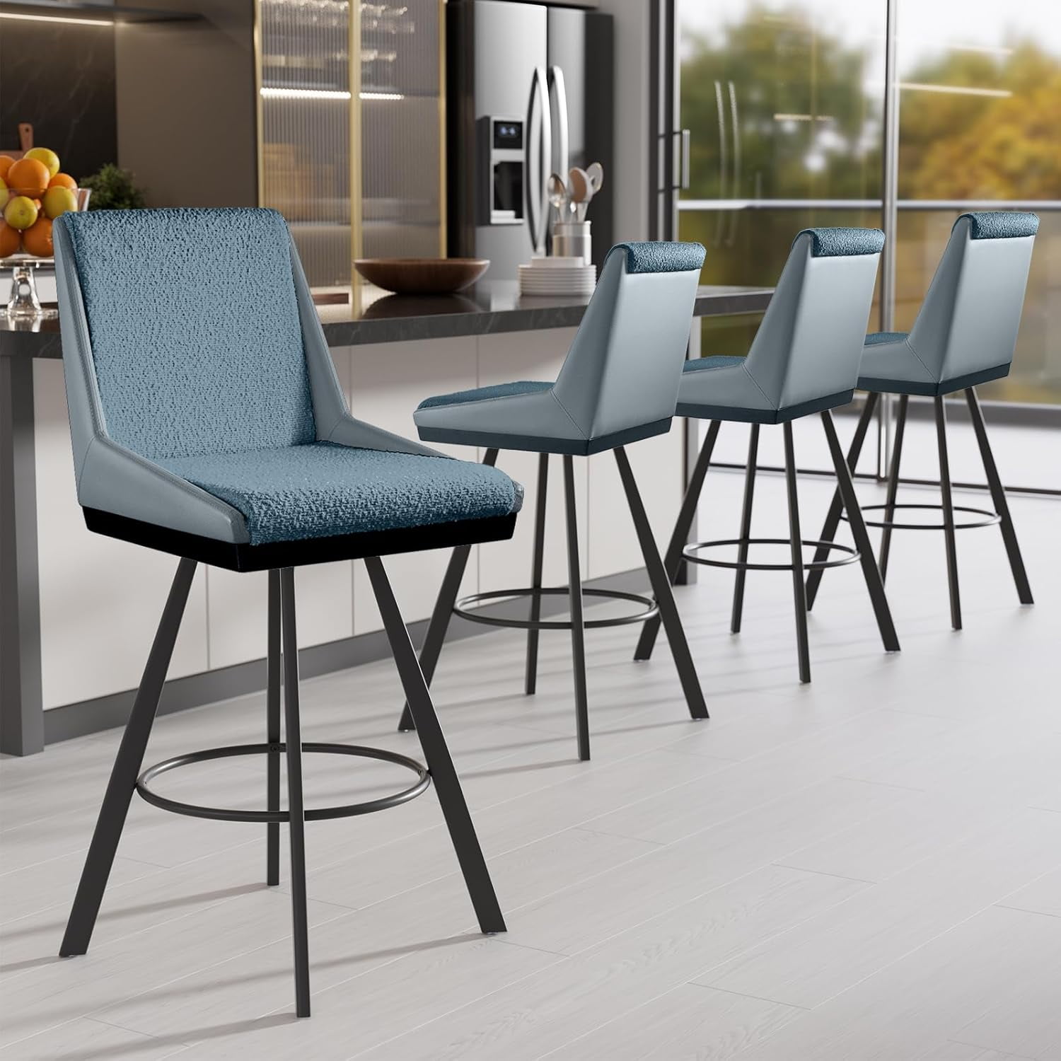 HomeZeer Swivel Bar Stools Set of 4, 26" Counter Height with Back ...