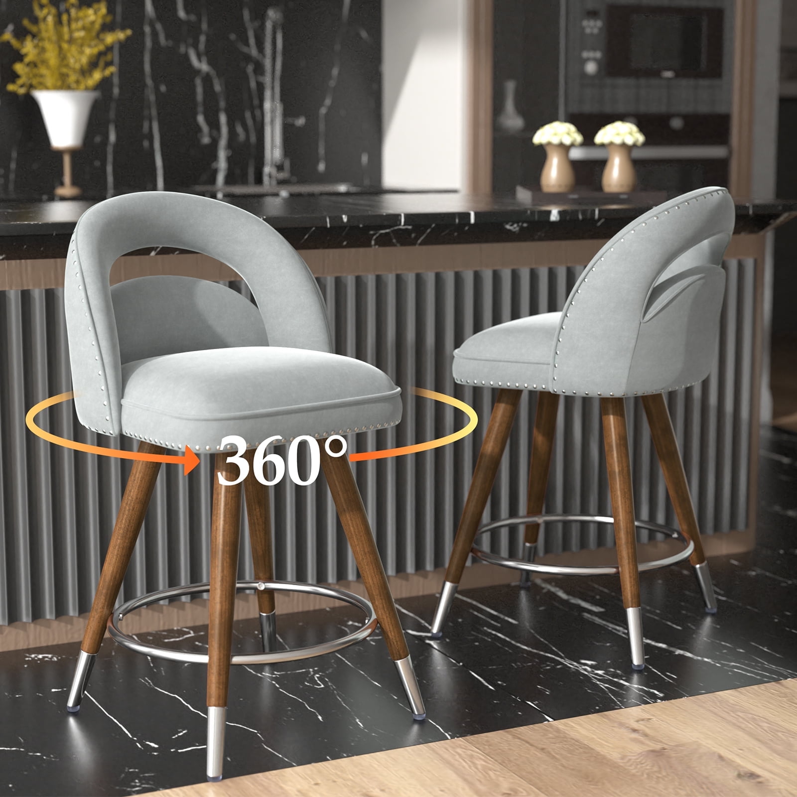 HomeZeer Swivel Counter Height Bar Stools Set of 2, 24 Inch Modern ...