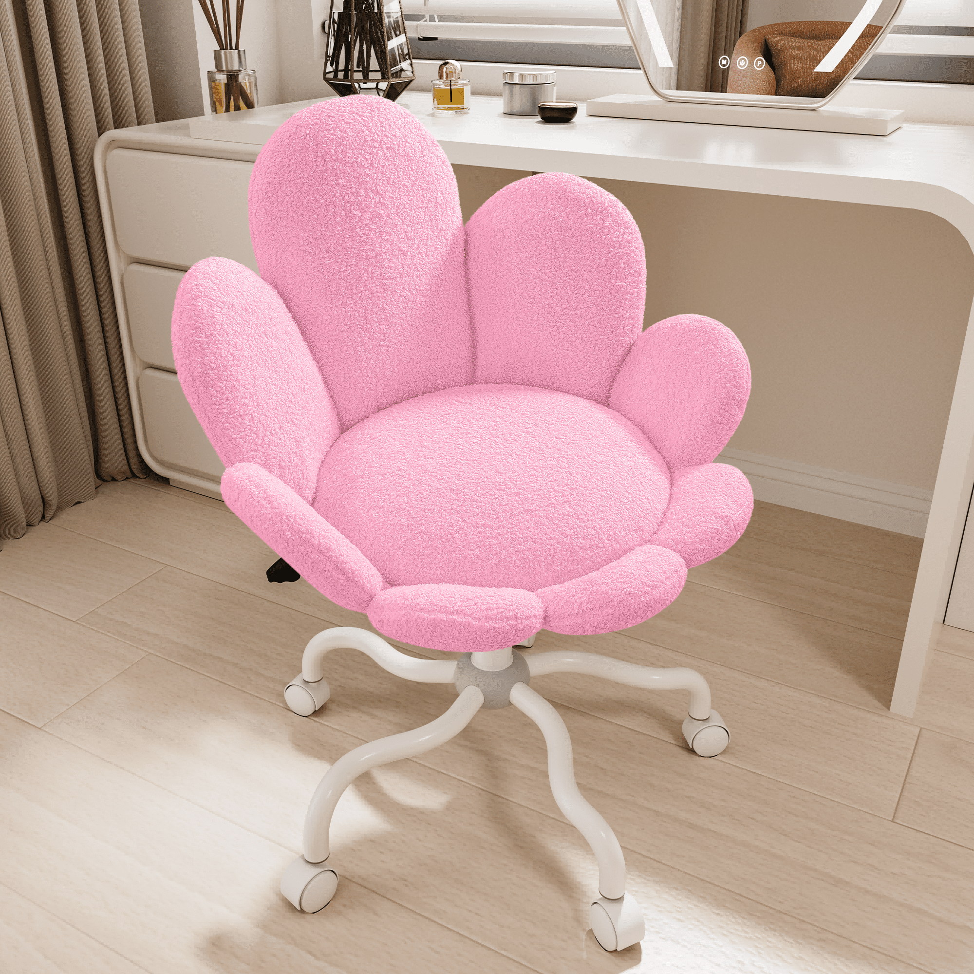 HomeZeer Vanity Chair, Ergonomic Petal-Shaped Makeup Desk Chair with ...