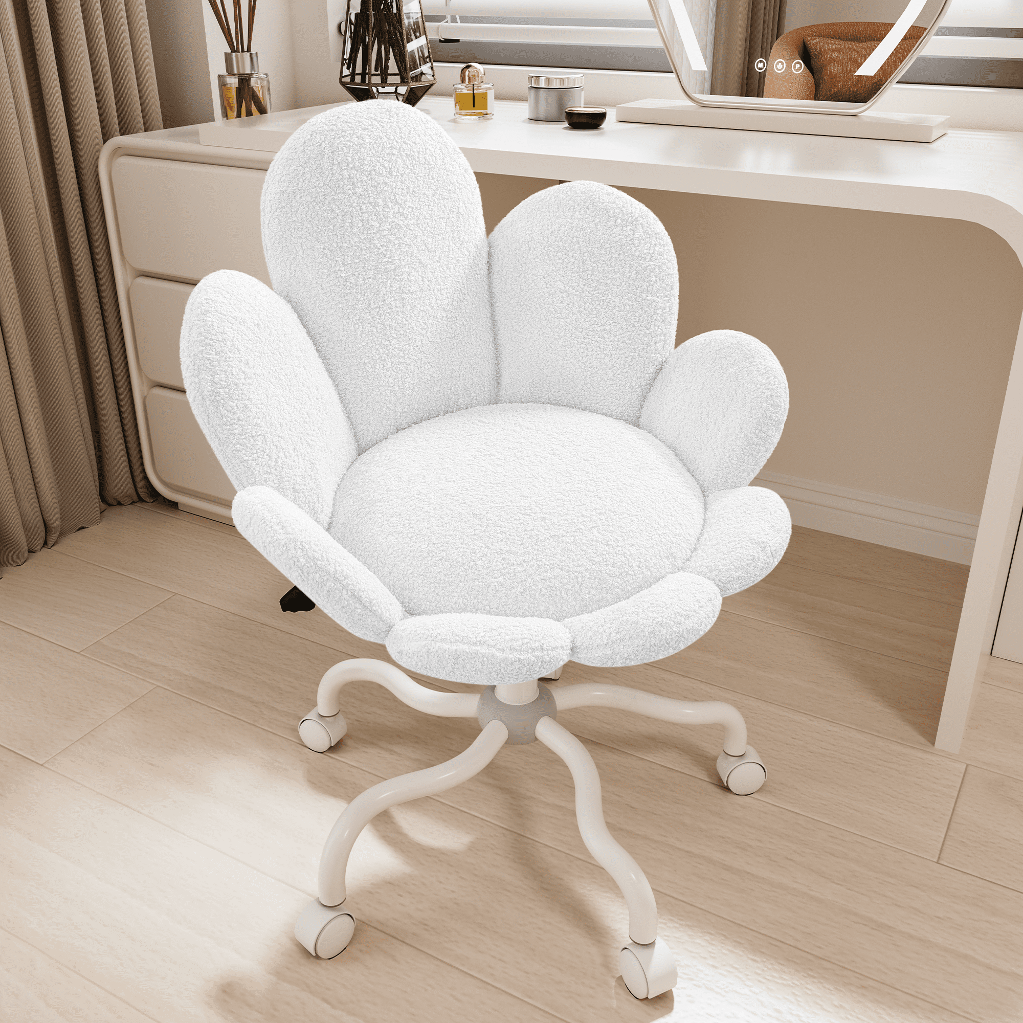 HomeZeer Vanity Chair, Ergonomic Petal-Shaped Makeup Desk Chair with ...