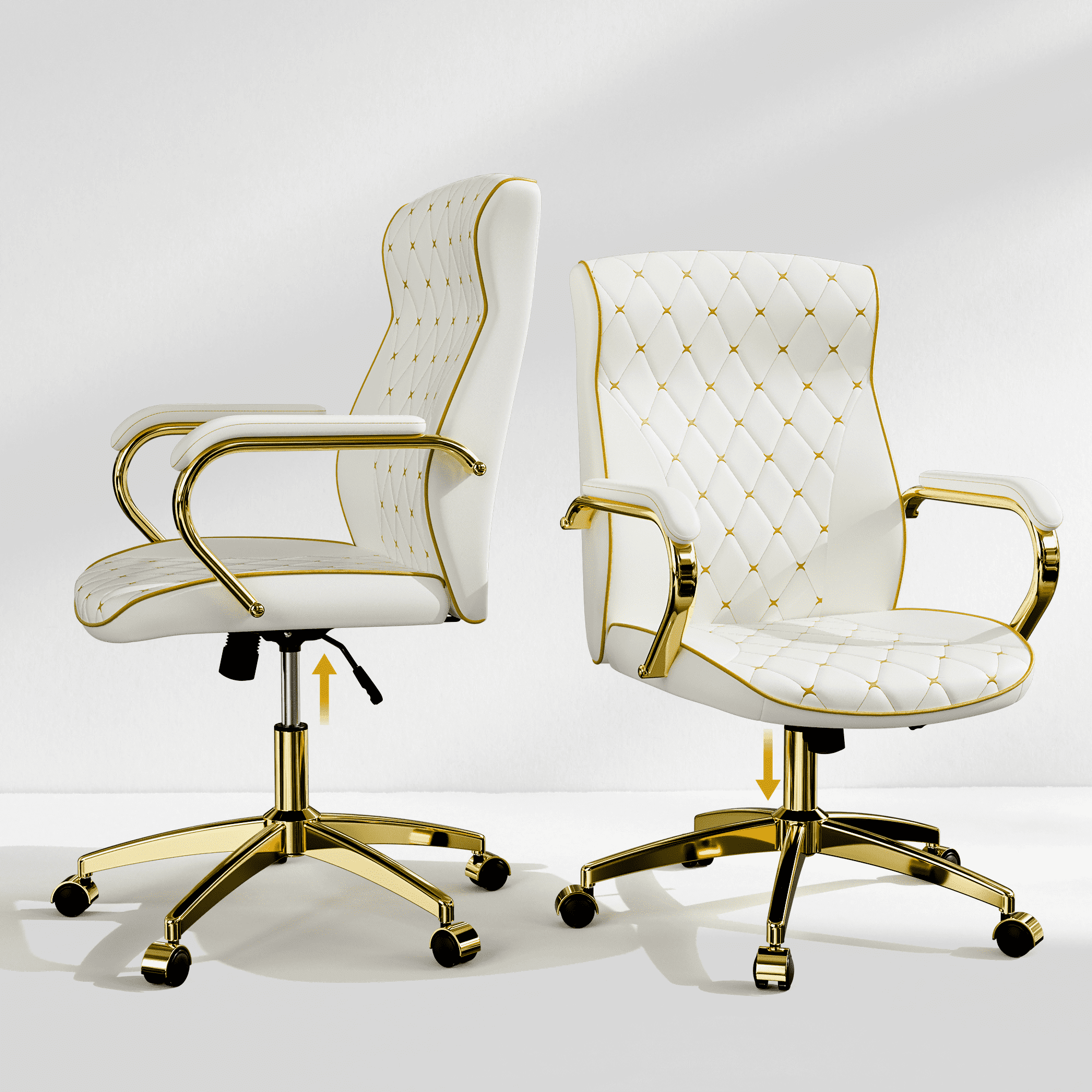 HomeZeer White and Gold Office Chair, Ergonomic High Back Executive ...