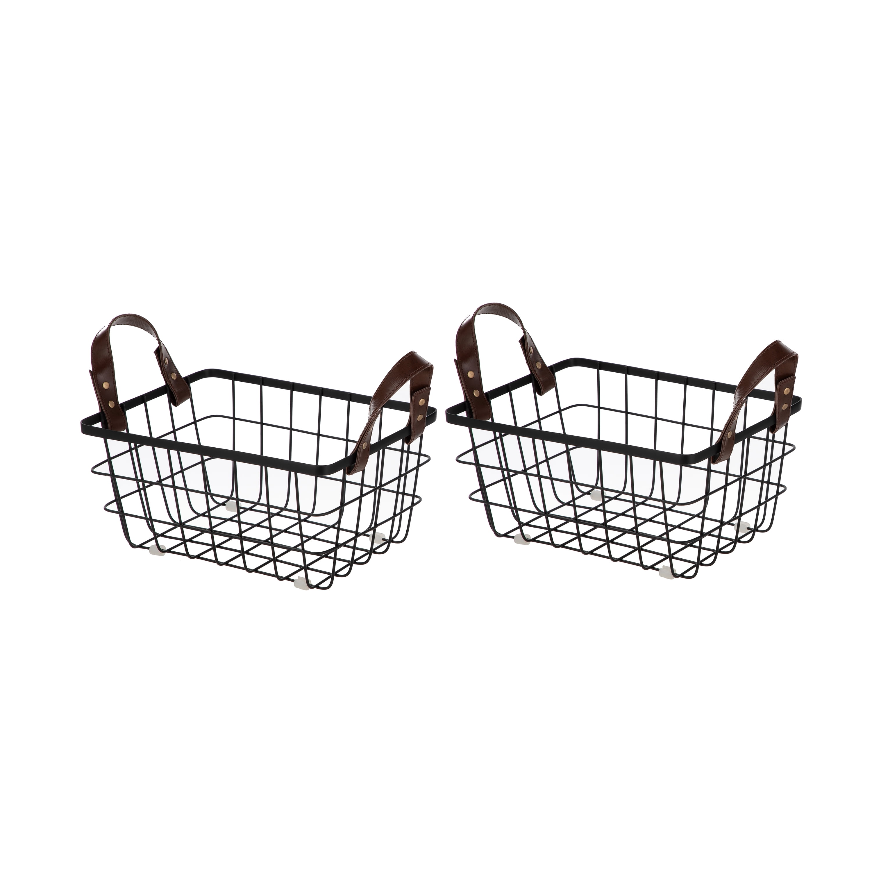 HomeZone 2-Pack Wire Storage Basket Organizers with Faux Leather ...