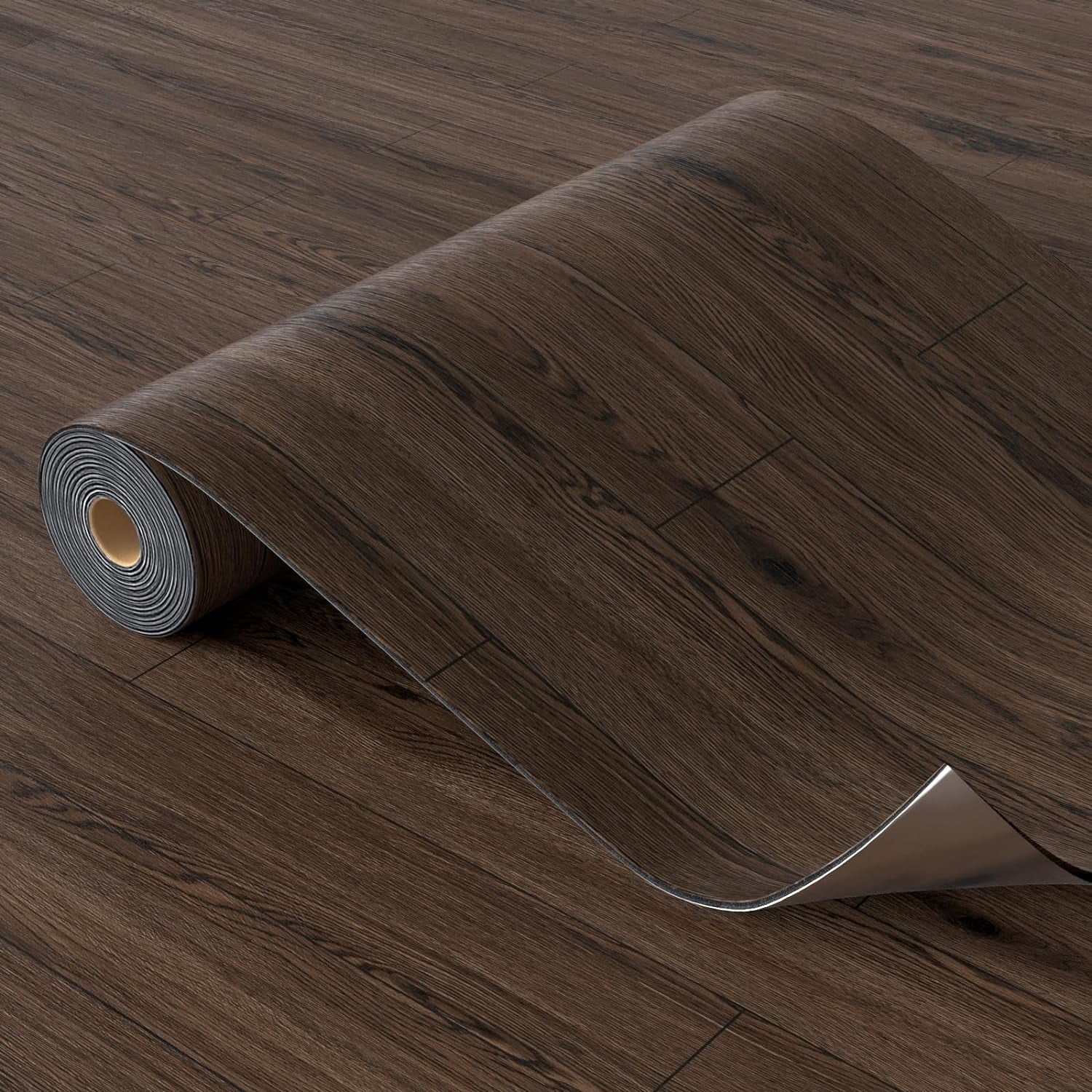 Homease Dark Walnut 196" x 23" Peel and Stick Vinyl Roll Flooring ...