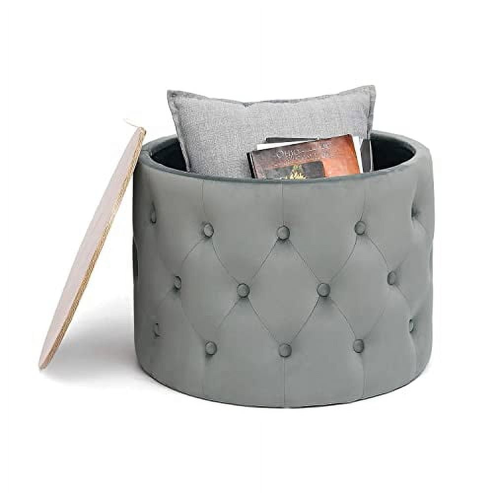 Homebeez 21.5 Inch Round Velvet Storage Ottoman,Function Footrest with ...