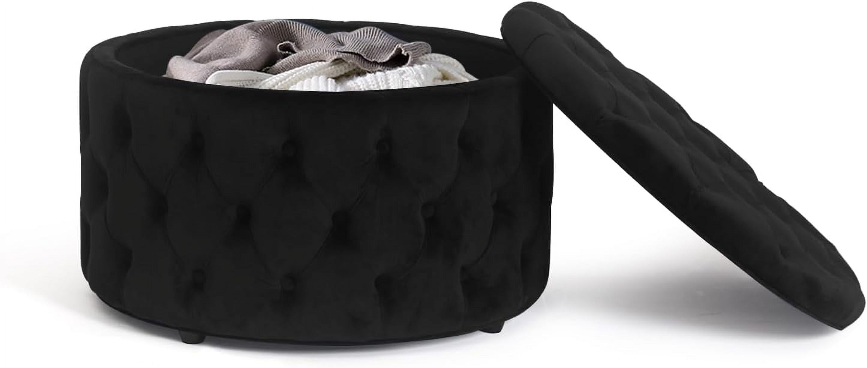 Homebeez 28 Inch Round Velvet Storage Ottoman, Button Tufted Footrest ...