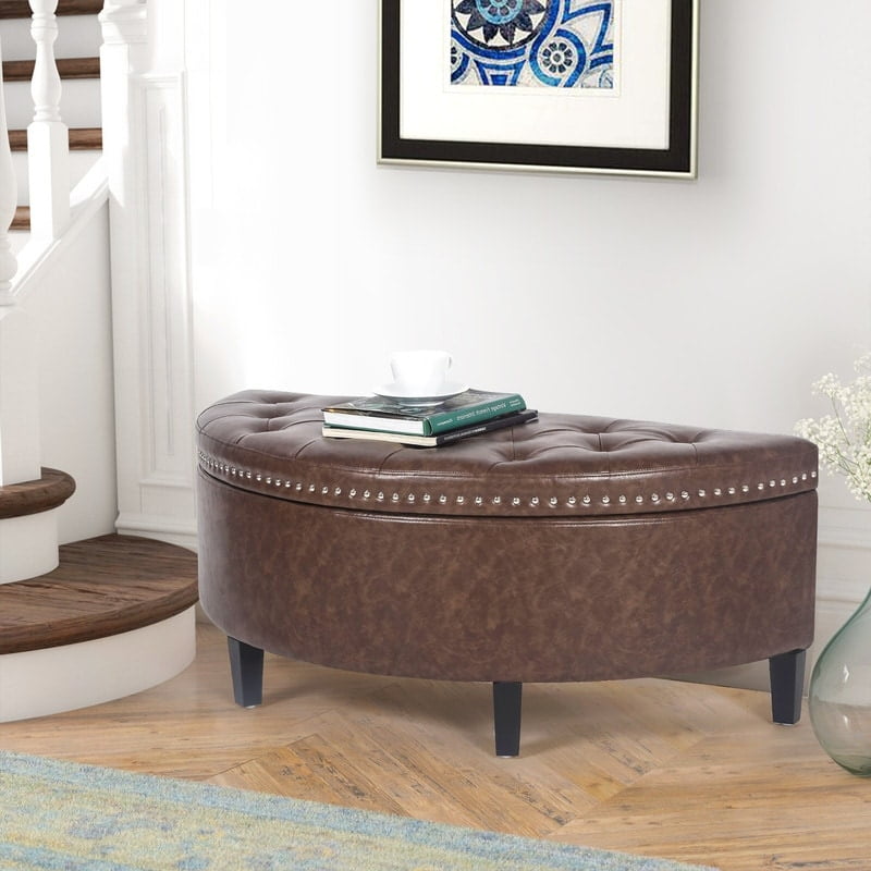 Homebeez 43.5" Half Moon Storage Ottoman,Button Bedroom Benches for ...