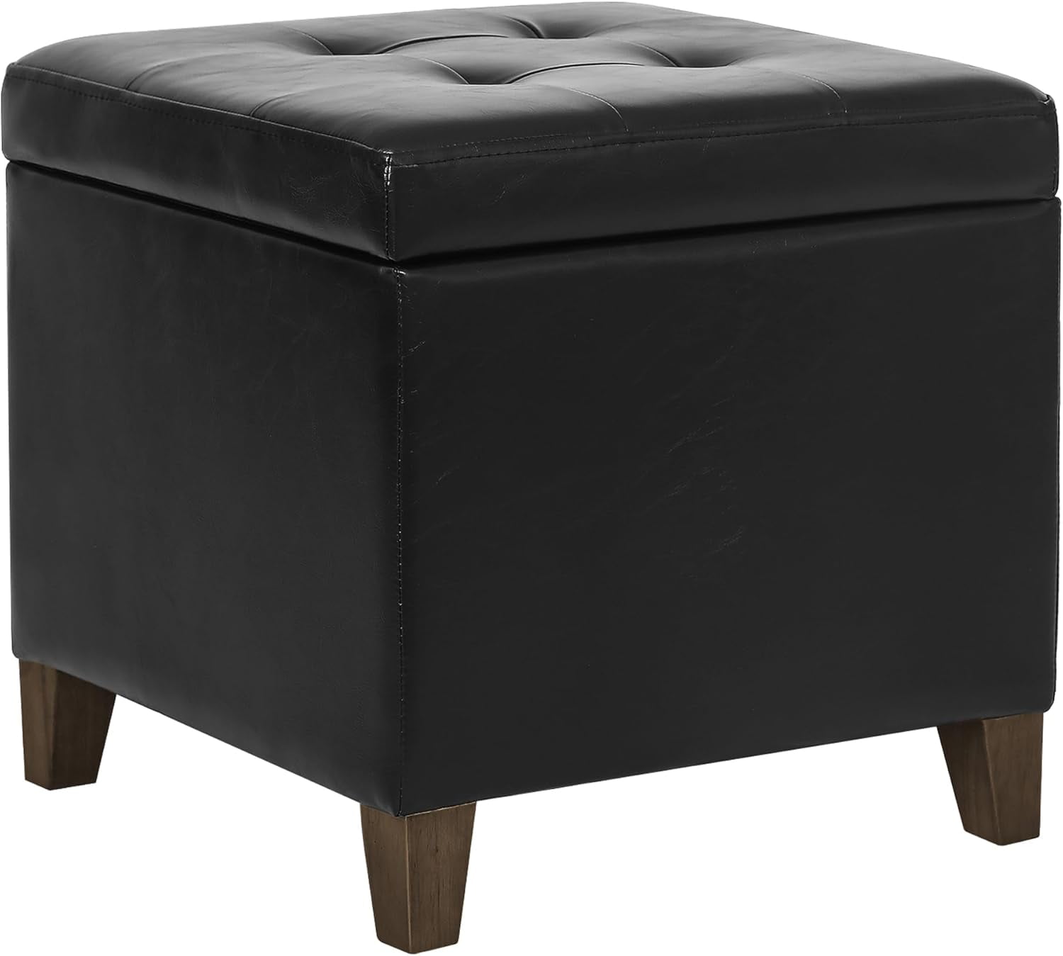 Homebeez Black Tufted Faux Leather Storage Ottoman Square Cube Foot ...