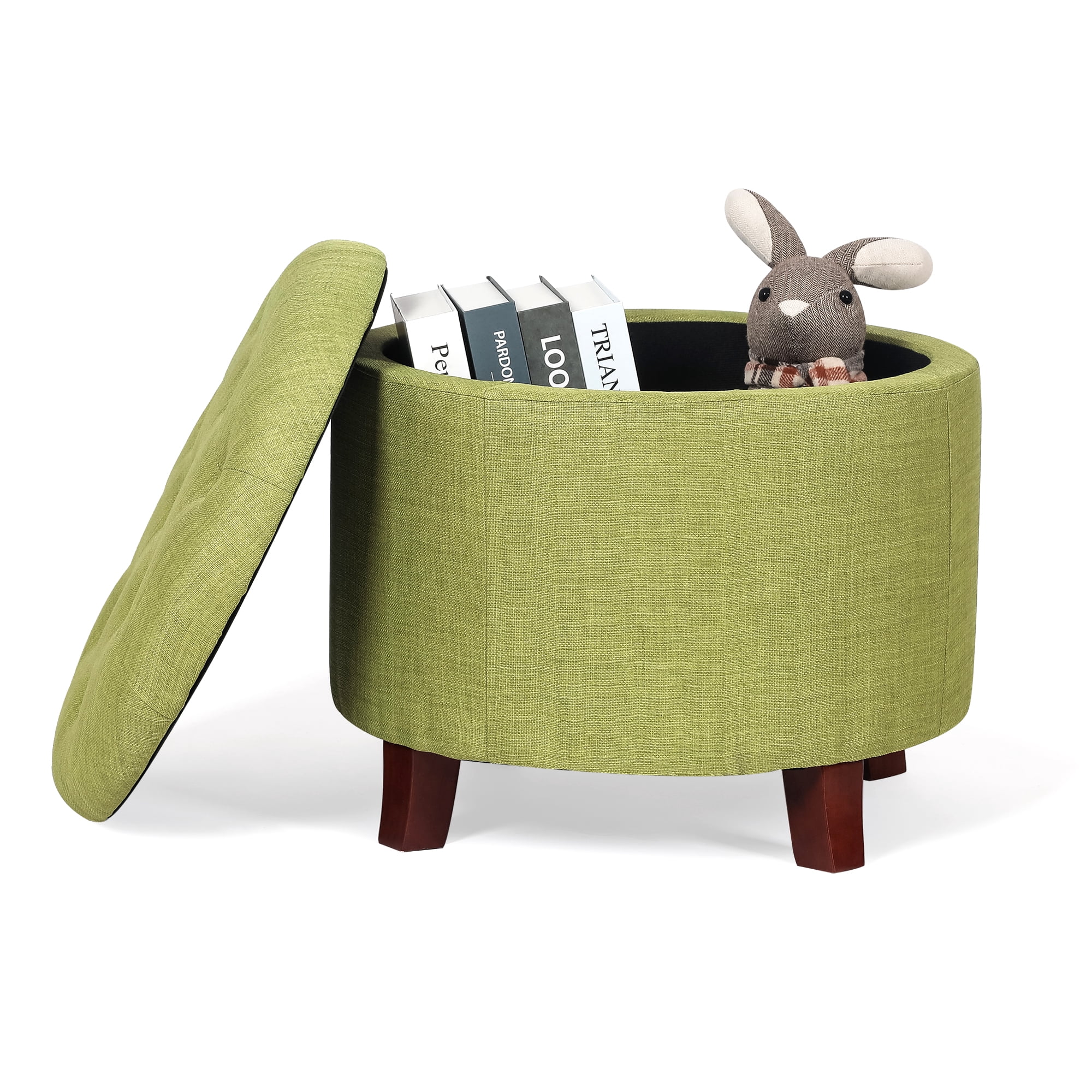 Homebeez Fabric Cushion Round Button Tufted Lift Top Storage Ottoman ...