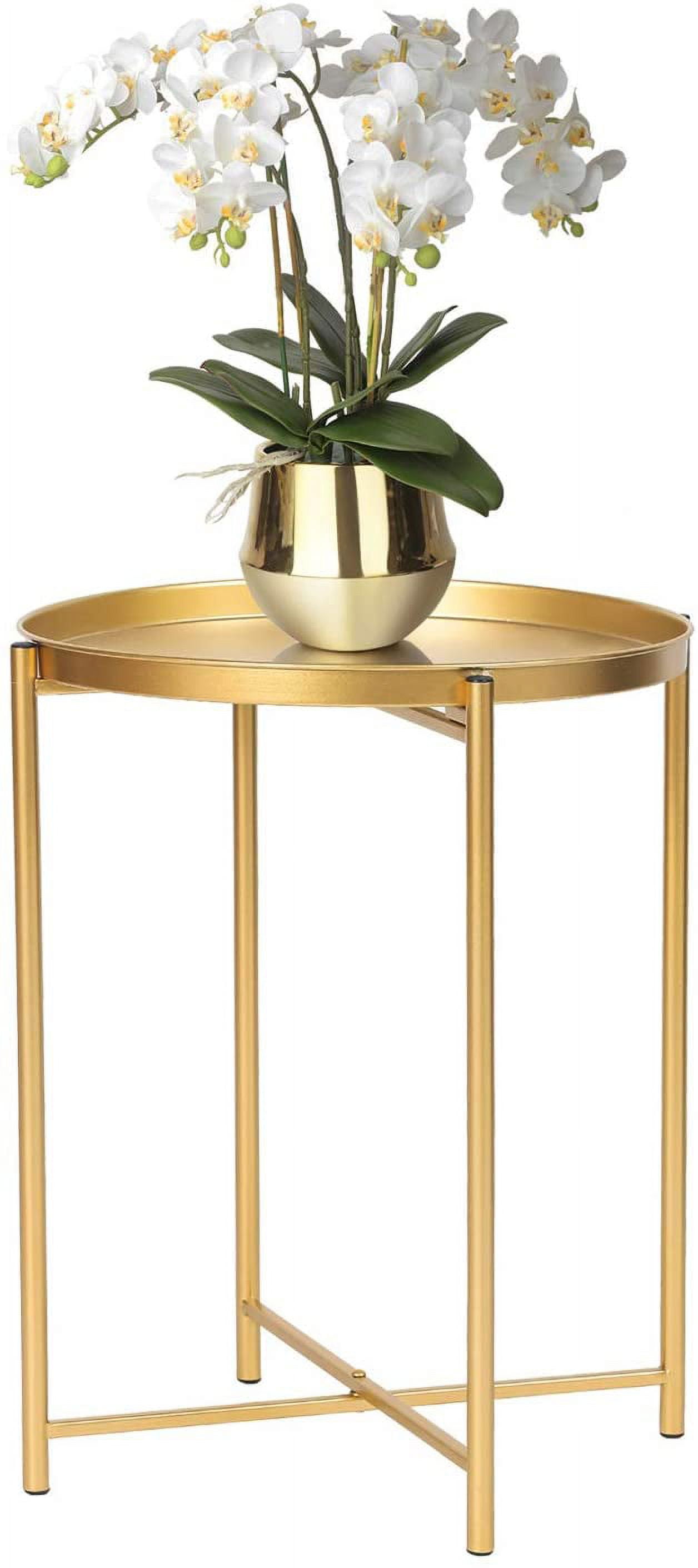 Homebeez Gold Tray Table, Round Side End Table, Decorative Sofa Snack ...