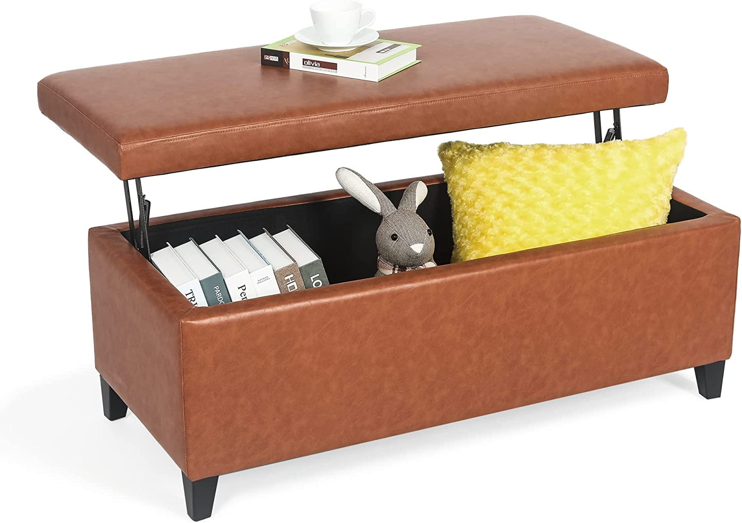 Homebeez Lift Top Storage Ottoman , 42 inch Orange Rectangular Ottoman ...