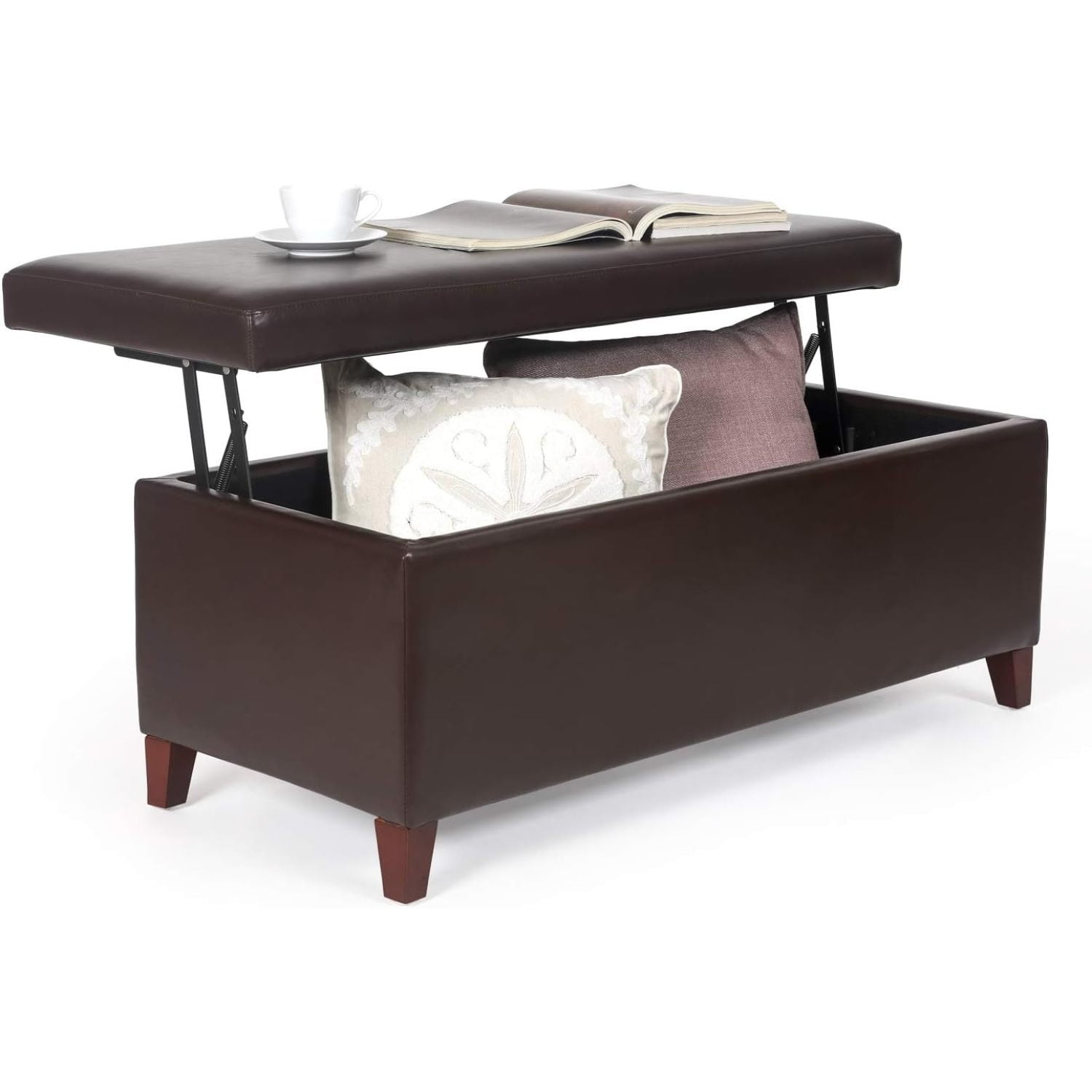 Homebeez Lift Top Storage Ottoman Bench, 42 inch Brown Rectangular ...