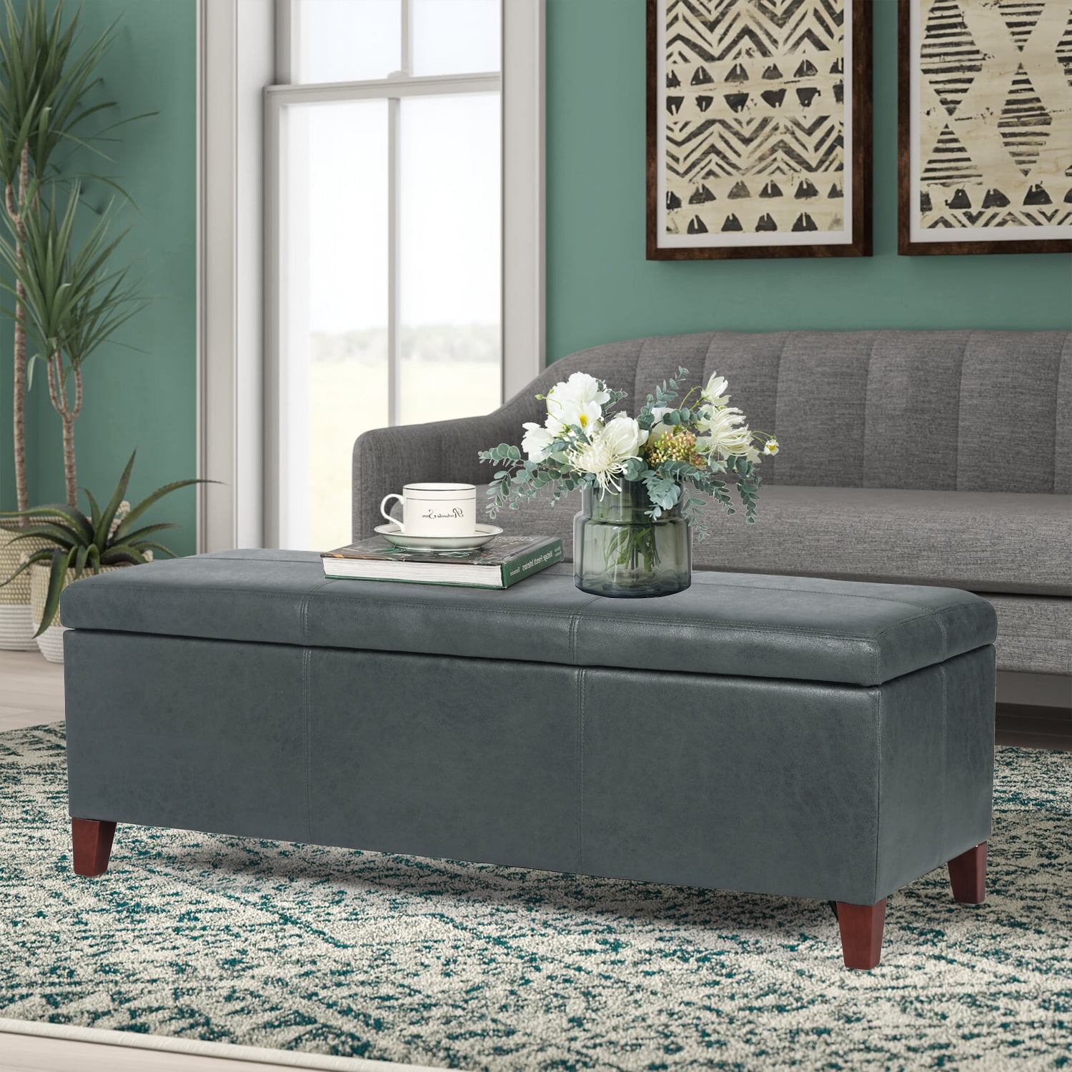 Homebeez Rectangular Storage Ottoman Bench Foot Rest Stool with Wood ...