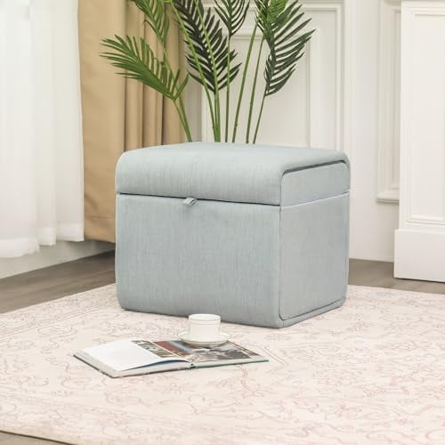 Homebeez Rectangular Storage Ottoman Cube Footrest with Side Pocket ...