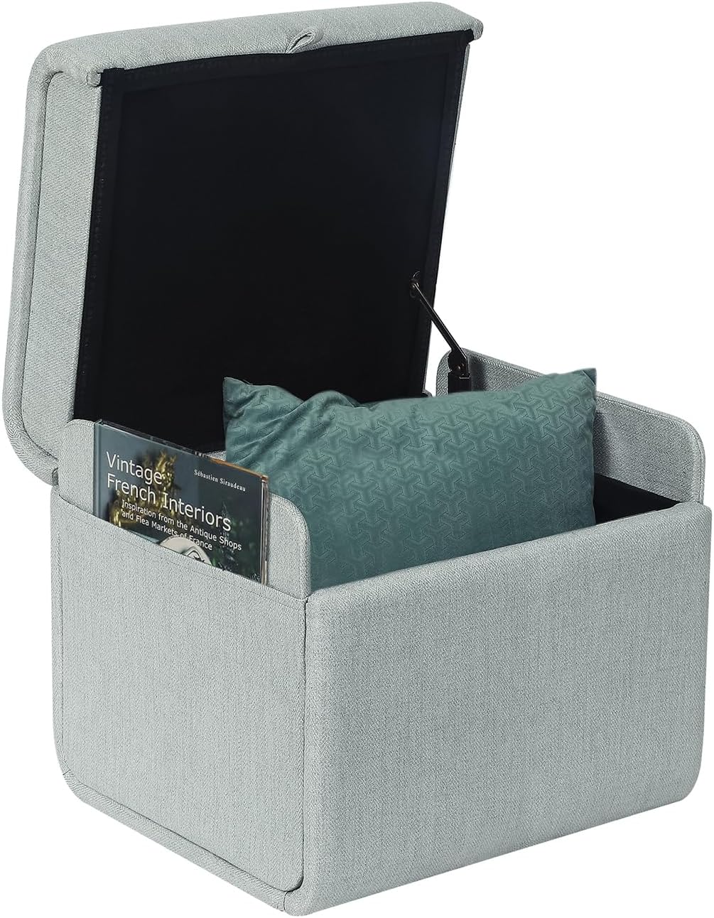 Homebeez Rectangular Storage Ottoman Cube Footrest with Side Pocket ...