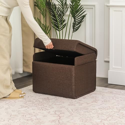Homebeez Rectangular Storage Ottoman Cube Footrest with Side Pocket ...