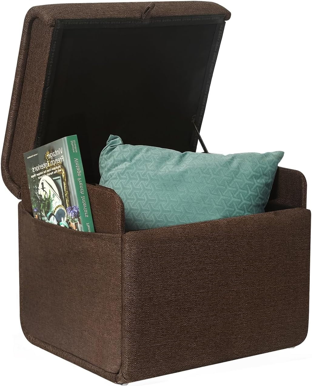 Homebeez Rectangular Storage Ottoman Cube Footrest with Side Pocket ...