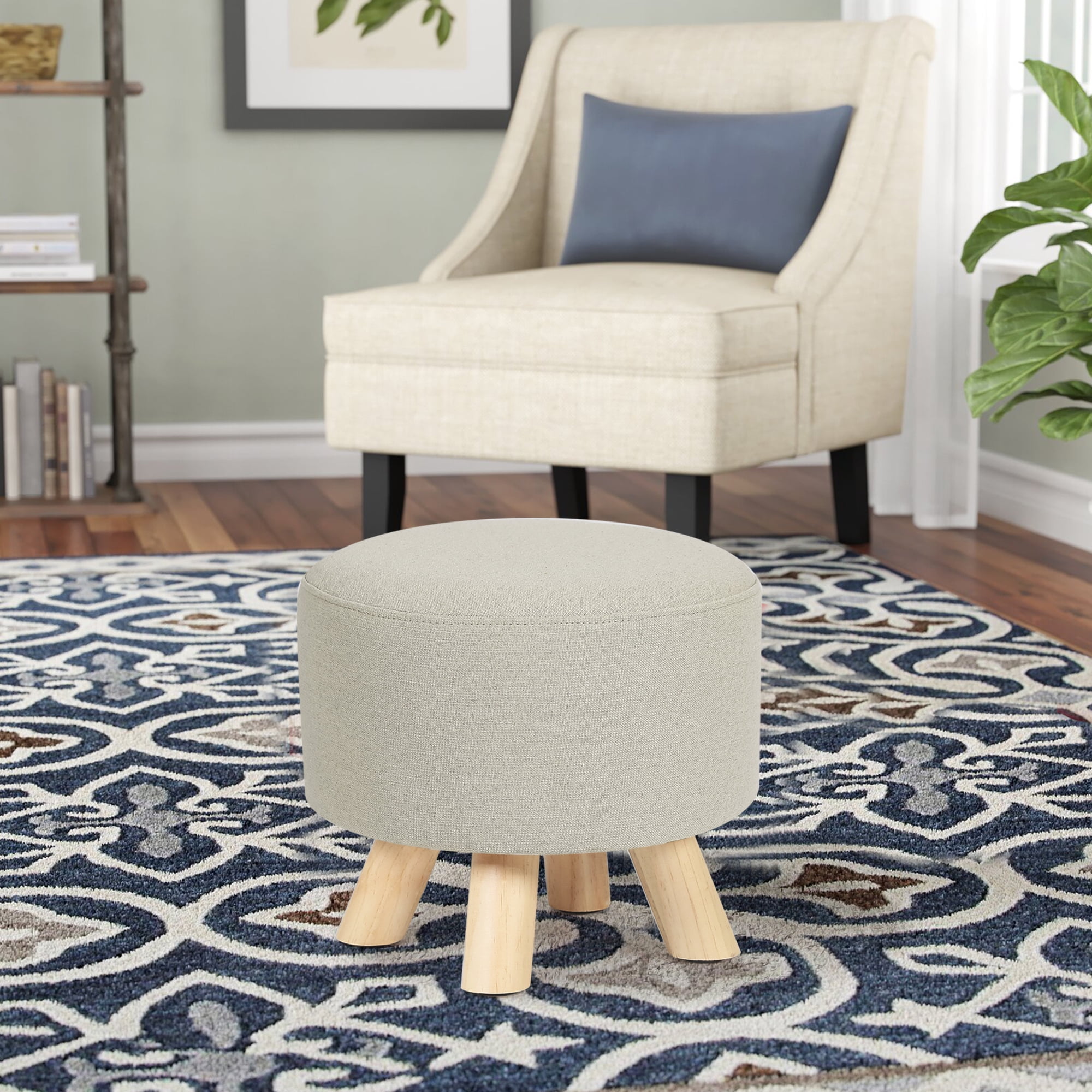 Homebeez Round Fabric Padded Ottoman Foot Rest Stool Wood Sofa Change ...