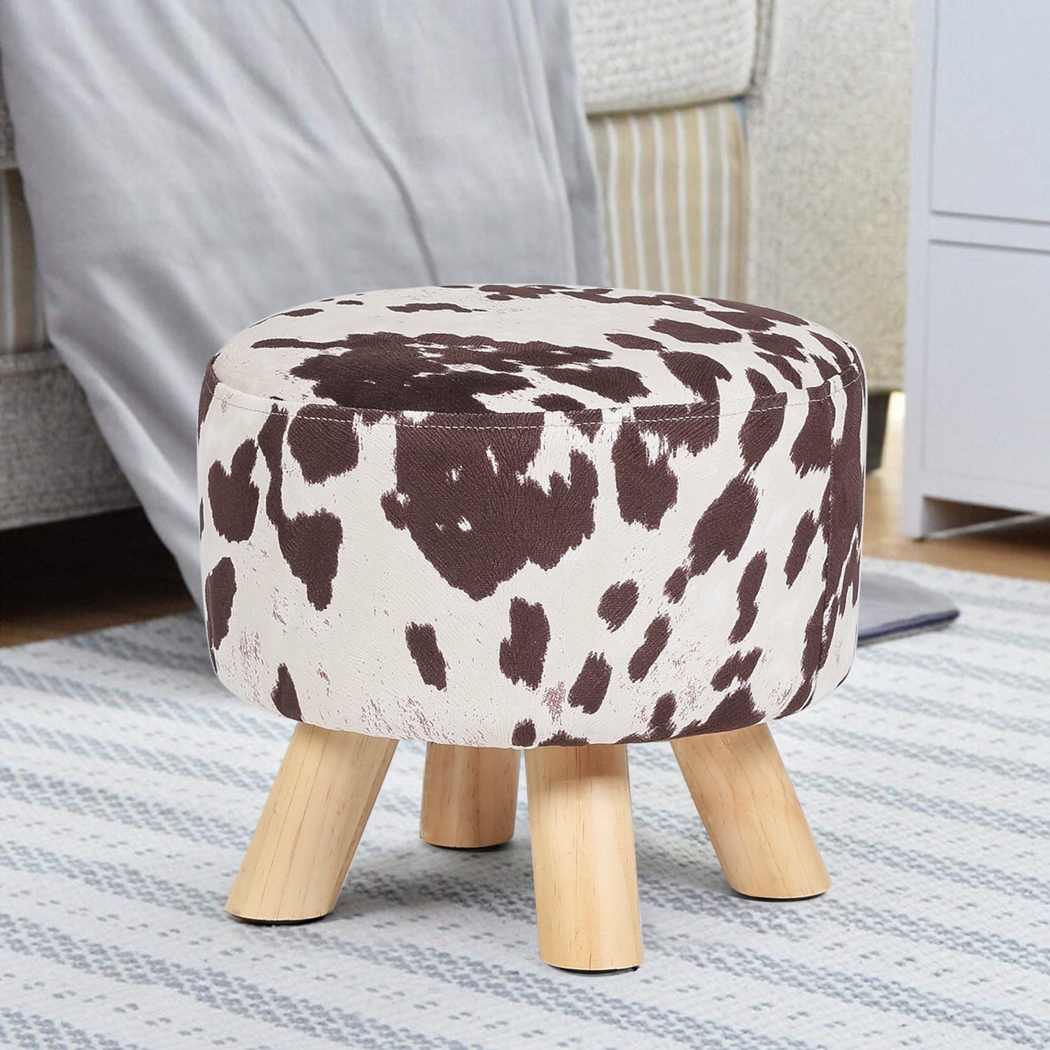 Homebeez Round Fabric Padded Ottoman Foot Rest Stool Wood Sofa Change ...