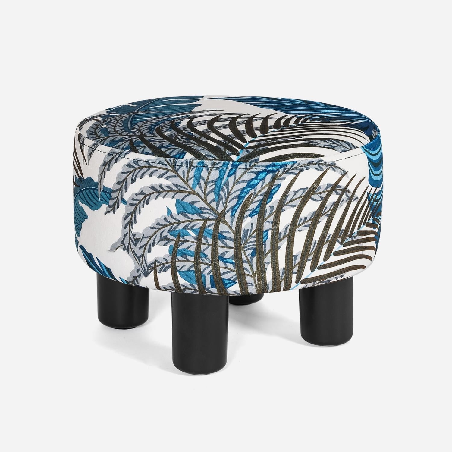 Homebeez Linen Ottoman Foot Stool Round Padded Foot Rest with Non-Skid ...