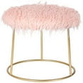 Homebeez Round Ottoman Footrest Faux Fur Vanity Stool Pink 17.5''D x 16 ...