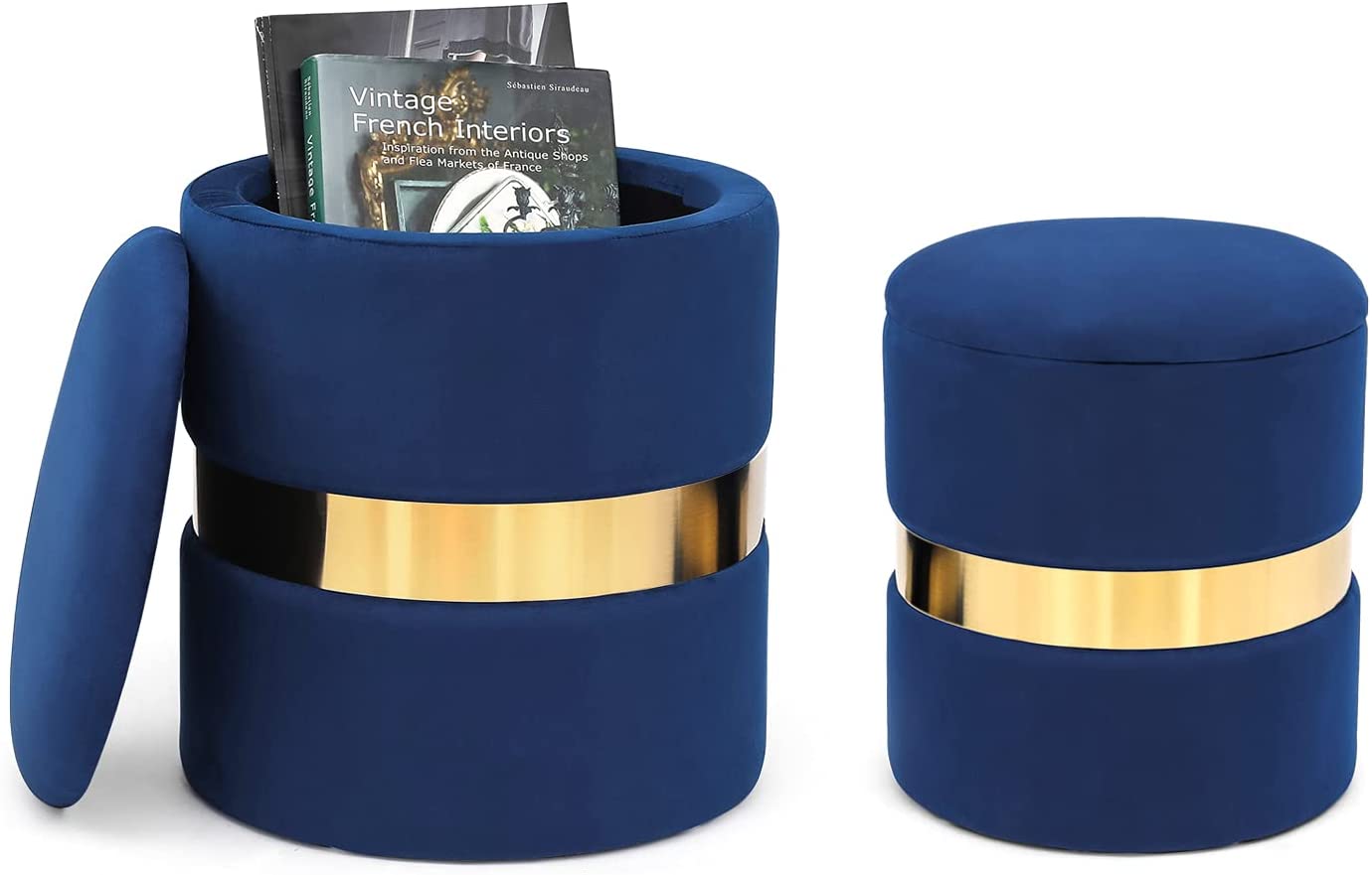 Rectangle Velvet Storage Ottoman Stool Box with Abstract Golden Legs ...