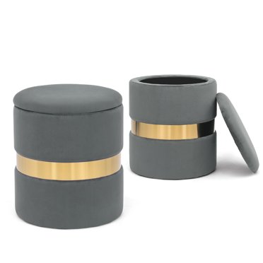 Furniliving Round Footstool Storage Ottoman Footrest Modern Upholstered ...