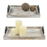 Homebeez Rustic Wood Serving Trays Set,Rectangle Wood Handled Plate ...