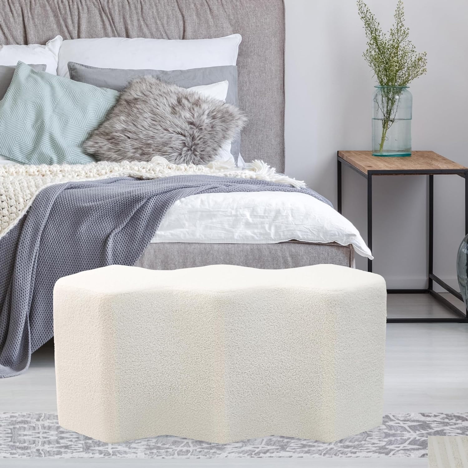 Homebeez Sherpa Ottoman , Multi-Functional Foot Rest Stool Coffee Table ...