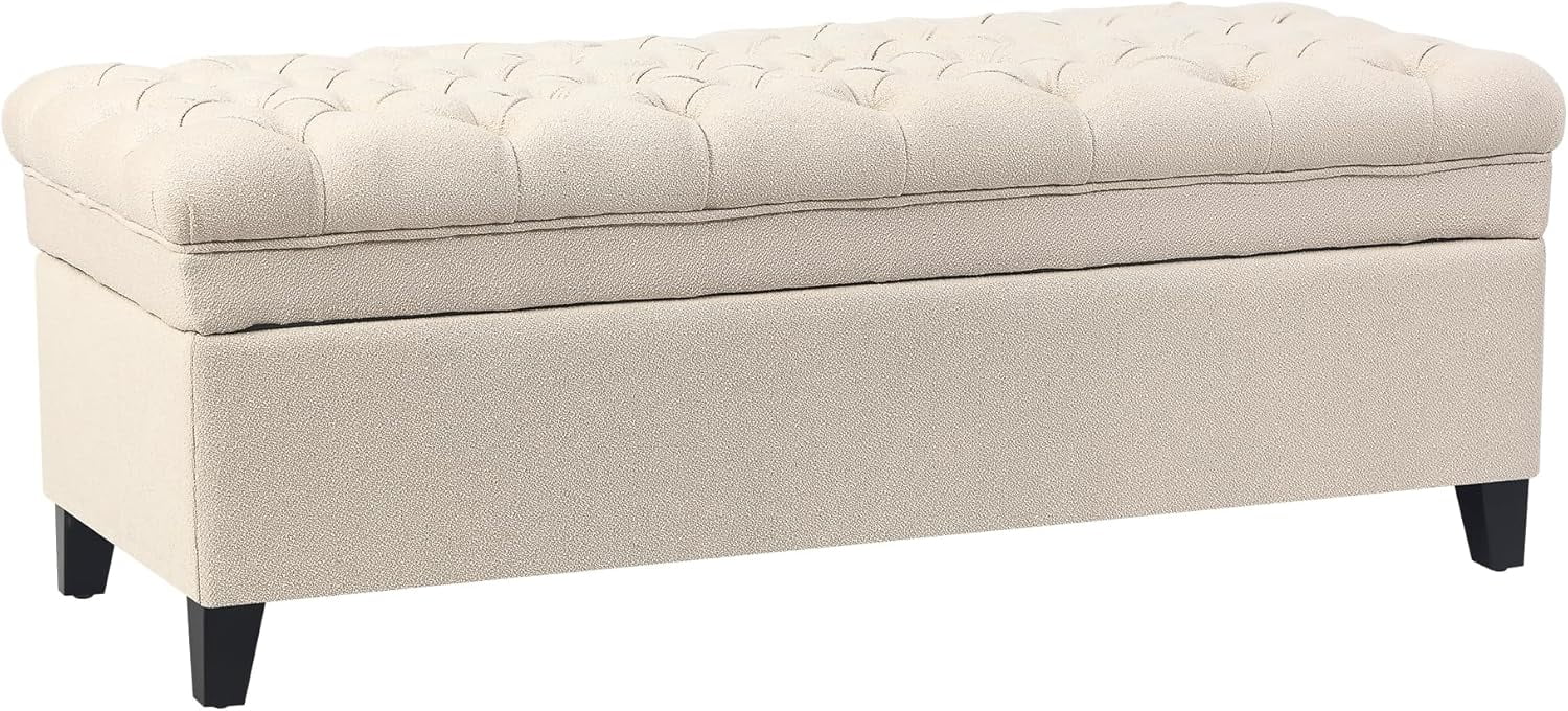 Homebeez Storage Ottoman Bench, 48" Vintage End of Bed Rectangle ...