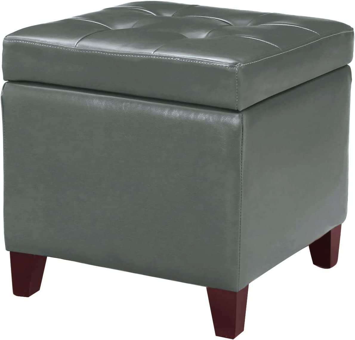 Homebeez Tufted Faux Leather Storage Ottoman Square Cube Foot Rest ...
